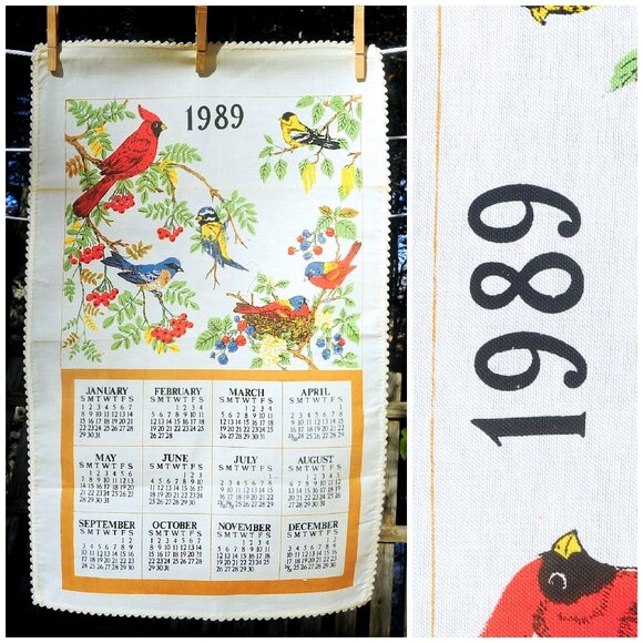Vintage | Wall Decor | Vtg 989 Calendar Towel Summer Songbirds Berry ...